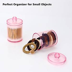 DAPOWER 2 Pack Qtip Holder Vanity Storage Canister for Cotton Ball Cotton Swab Pads Floss, 10-Ounce Clear Plastic Apothecary Jar with Lid, Bathroom Organizers and Storage (2)