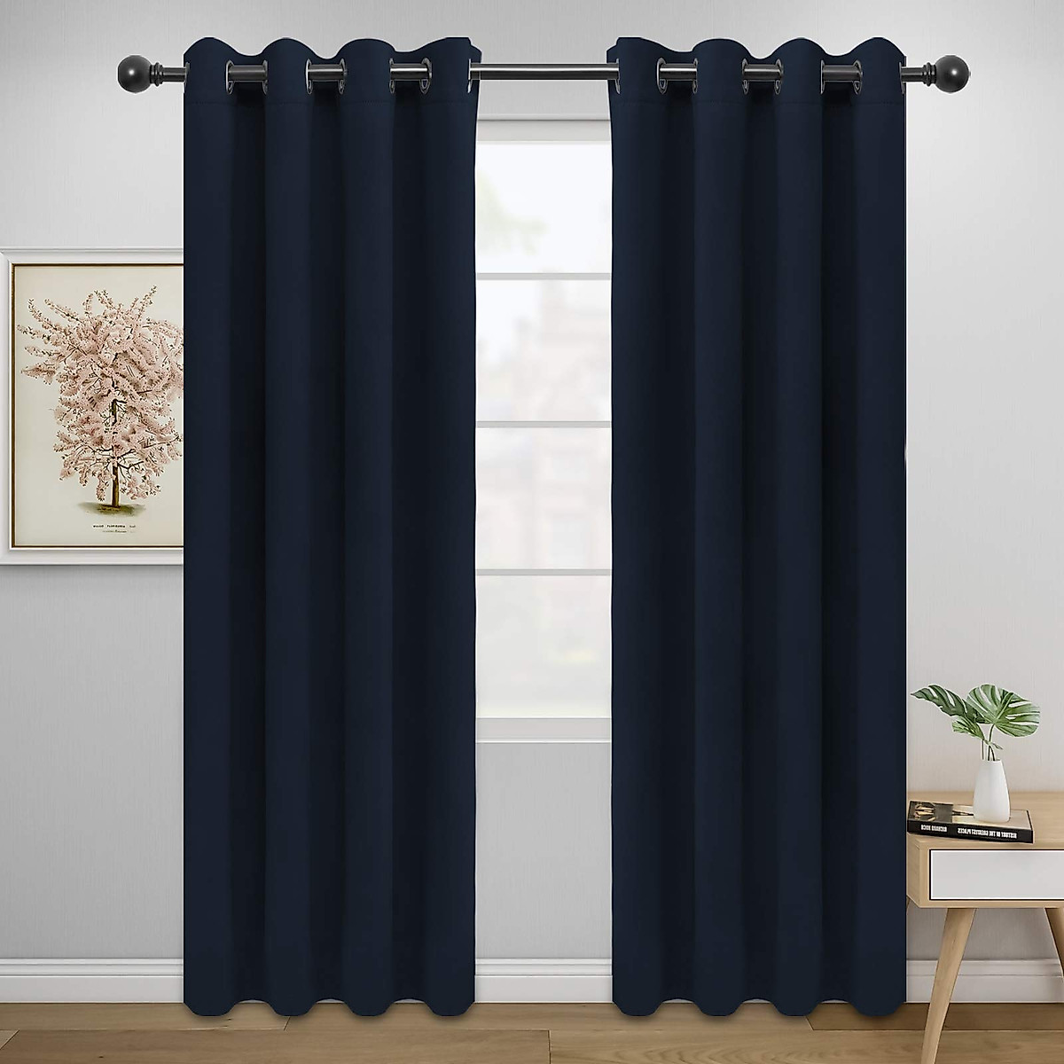Easy-Going Blackout Curtains for Bedroom, Solid Thermal Insulated Grommet and Noise Reduction Window Drapes, Room Darkening Curtains for Living Room, 2 Panels(52x84 in,Navy)