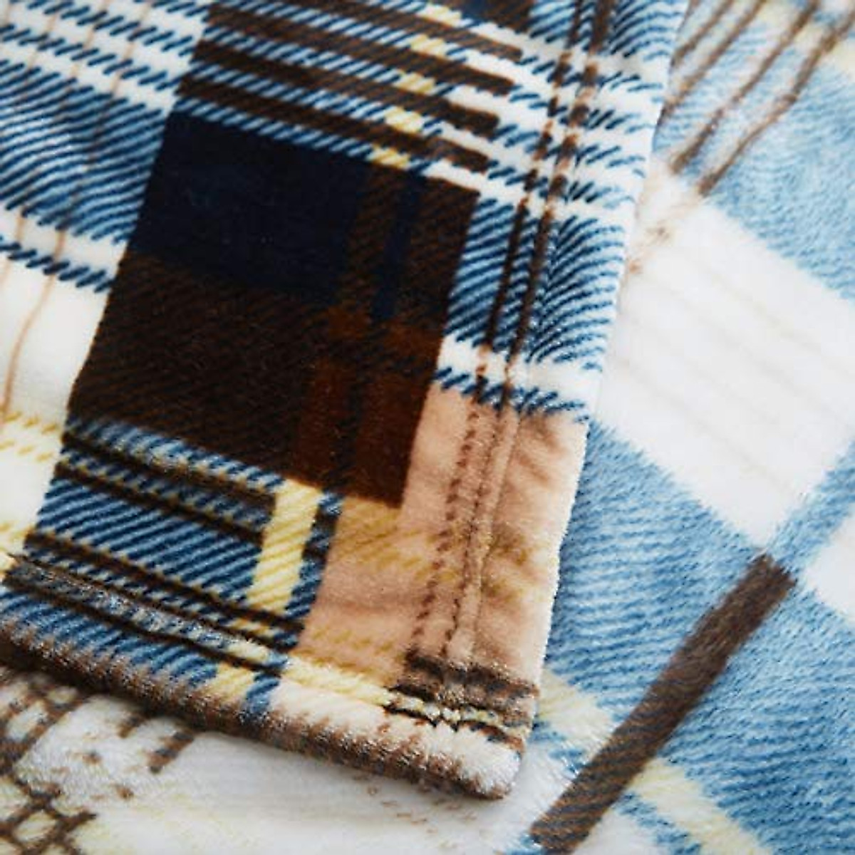 Tache Winter Cabin Blue Tan Farmhouse Super Soft Micro Fleece Tartan Plaid Plush Lightweight Dual-Sided Decorative Couch, Sofa, Travel, Lap, Bed Throw Blanket, 50x60