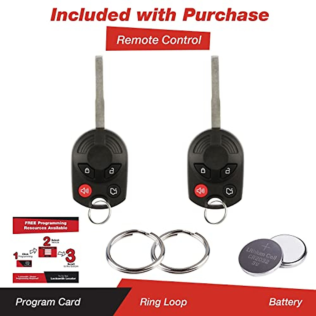 KeylessOption Keyless Entry Remote Car Uncut High Security Key Fob for 164-R8007 Ford Focus Transit Connect Escape (Pack of 2)