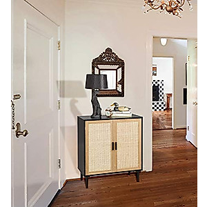 Finnhomy Sideboard Buffet Cabinet, Kitchen Storage Cabinet with Rattan Decorated Doors, Liquor Cabinet for Bar, Dining Room, Hallway, Cupboard Console Table, Accent Cabinet, 31.5X 15.8X 34.6 Inches