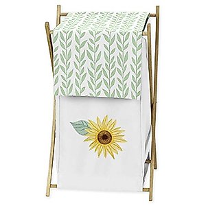 Sweet Jojo Designs Yellow, Green and White Sunflower Boho Floral Baby Kid Clothes Laundry Hamper - Farmhouse Watercolor Flower