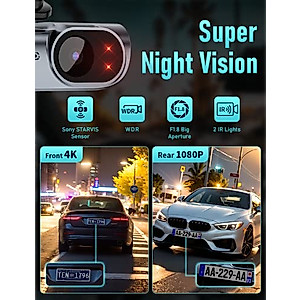 Dash Cam Front and Rear, 4K / 1080P HD Dual Dash Camera for Cars with Free 64GB TF Card, 5GHz WiFi, Super Night Vision, Supercapacitor, 160° Wide Angle, 24H Parking Mode, App Control, Type C Port