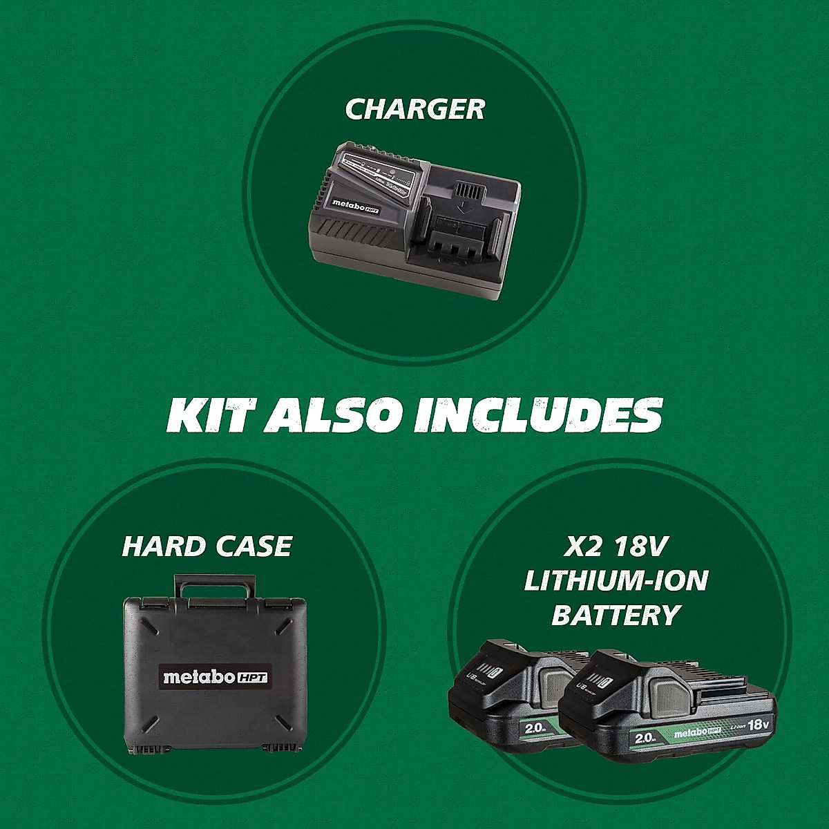 Metabo HPT 18V MultiVolt™ Cordless Triple Hammer BOLT Impact Driver Set, Power Impact Driver Kit with Case, 2 Lithium-Ion Batteries and Charger, 1/4-Inch Chuck, Compact LightWeight Power Tool, WH18DC