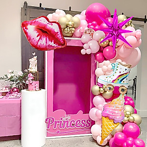 128 Pcs Hot Pink Balloon Arch Kit, Metallic Gold Star Confetti Balloons for Barbie Theme Princess Party Birthday Girl Baby Shower Anniversary Wedding Valentines Day Graduation Decorations