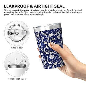 maleuei Tropical Leaf Dark Hawaiian Art Pattern - 12oz Travel Coffee Mug with Lid - Reusable Insulated Stainless Steel Coffee Tumbler Tea Cup Gifts for Women Men Him Her