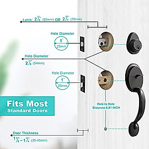GUA OYH Front Door Handle Set Entry Door Lock Set Matte Black Entrance Handle Set with Lock, with Single Cylinder Deadbolt and Knob Handle, Reversible for Right & Left Handed Doors (Antique_1073)