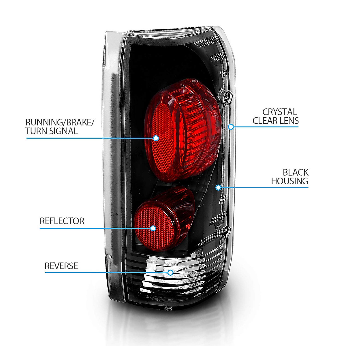 AmeriLite Euro Black Replacement Brake Tail Lights Set For 1989-1996 Ford F-Series/Bronco - Passenger and Driver Side