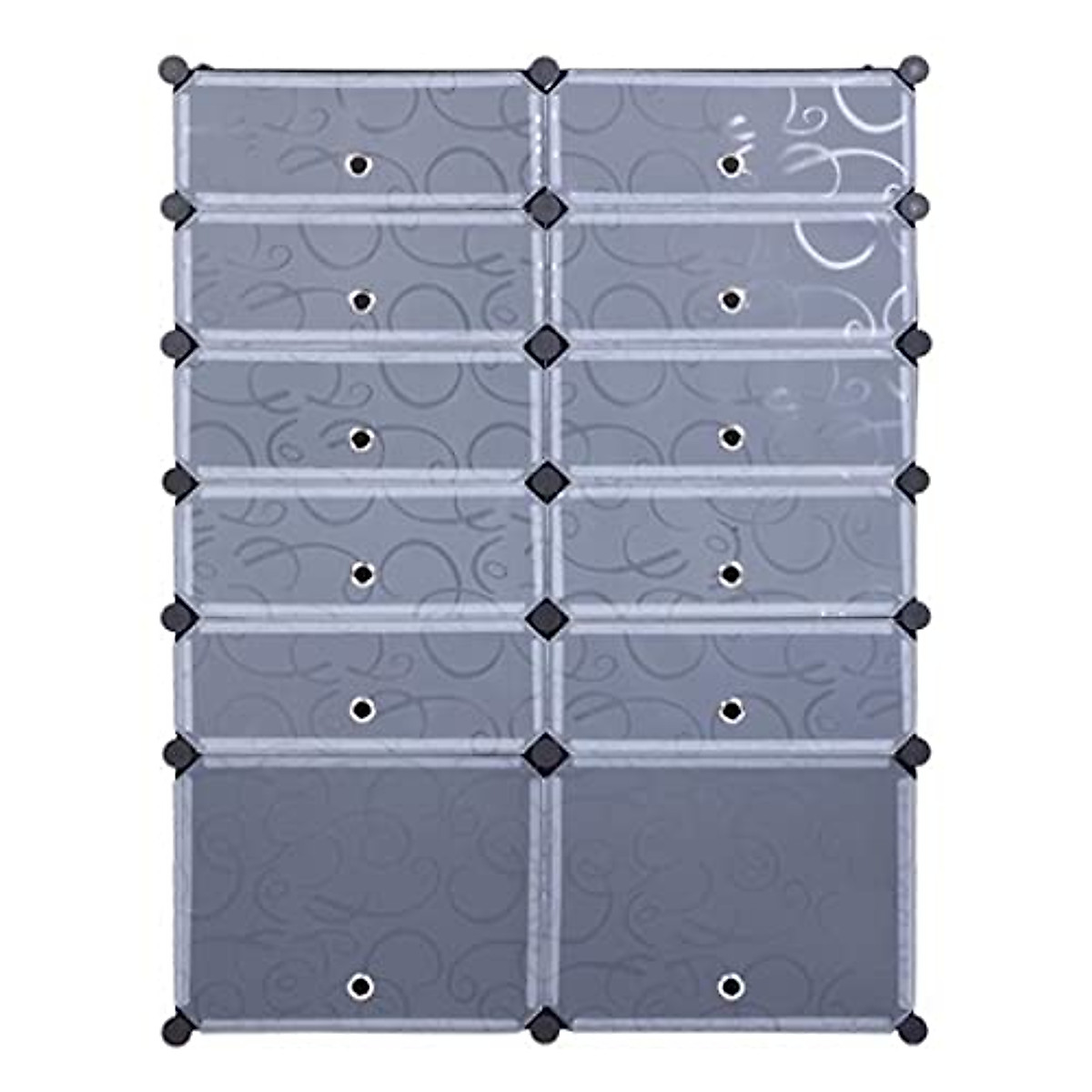 WALNUTA Modular Cube Storage Unit 12-Cube DIY Shoe Rack Organizer Plastic Cabinet with Doors 6 Tier Sloset Cabinet 10Small&2Large Cells