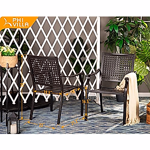 PHI VILLA Patio Dining Chairs, 300Lbs Wrought Outdoor Metal Dining Chairs with Armrest for Outdoor Kitchen Garden, Backyard - 4 Pack