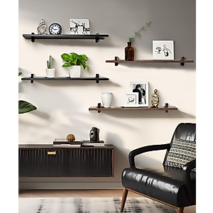 Gronda Black Floating Shelves for Wall 24 Inch Wood Floating Shelves Wall Mounted Wooden Shelf Set of 2, Modern Wall Decor Organizer for Bedroom, Kitchen, Office, Living Room