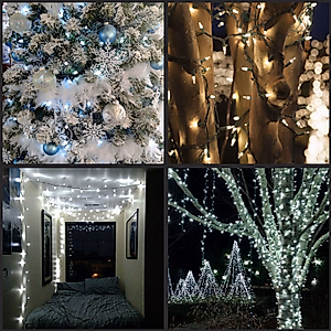 SWEET SHINE 200 Count Cool White LED Christmas Lights, 66 ft Green Wire UL Certified Commercial Grade LED Holiday String Light Set (Cool White)