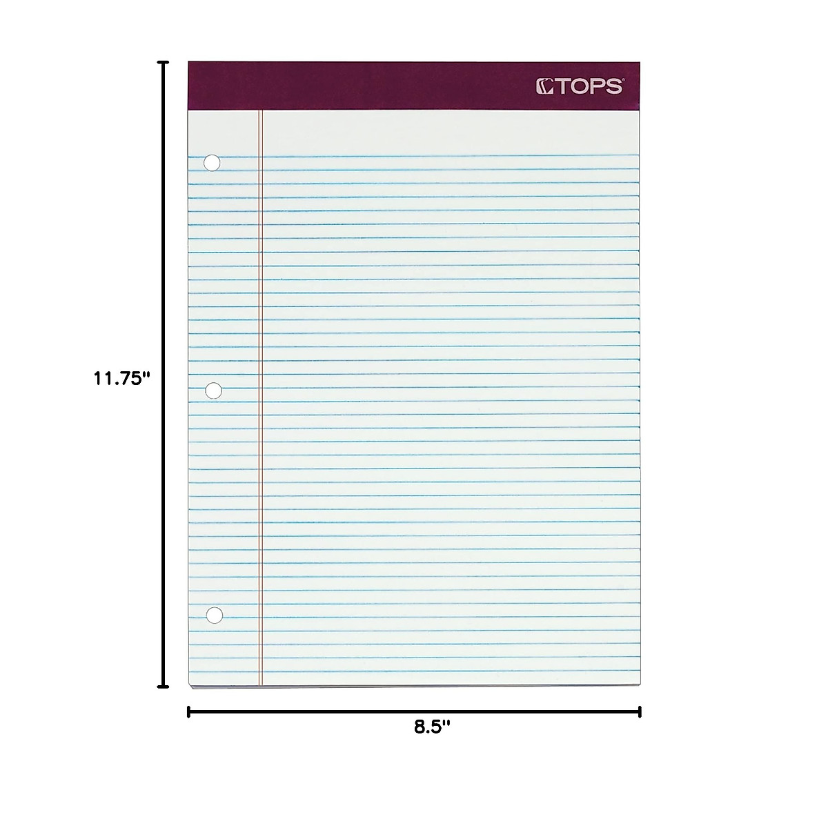 TOPS Docket Gold Writing Pads, 8-1/2" x 11-3/4", Narrow Rule, 3-Hole Punched, White Paper, 100 Sheets, 2 Pack (99706)