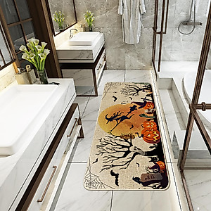 Hexagram Halloween Kitchen Mats Rugs, Halloween Kitchen Decor, Halloween Decorations Indoor Kitchen, Kitchen Rugs Non Skid Washable Set of 2, 17x29 & 17x47 Inch