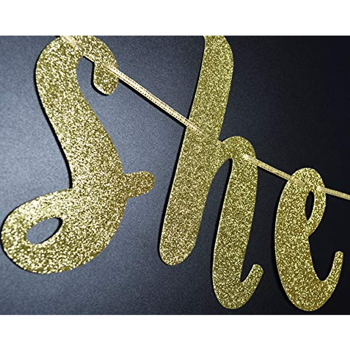 She Did It Gold Glitter Cursive Banner Sign, Graduation Garland, Class of 2023 Grad Party Decorations Supplies (Gold)