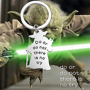 KUIYAI Do or Do Not There is No Try Keychain Star Master Jedi Gifts (Keychain Silver)