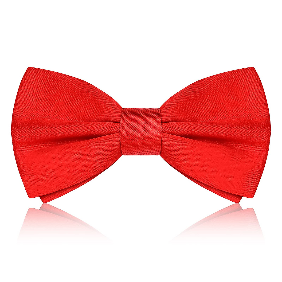 PAFUWEI Men's Pre-Tied Bow Tie, Tux Bowtie Solid Color Neck Bow Ties Adjustable Length Formal Satin Bow Tie for Wedding Party (Polyester, Red)