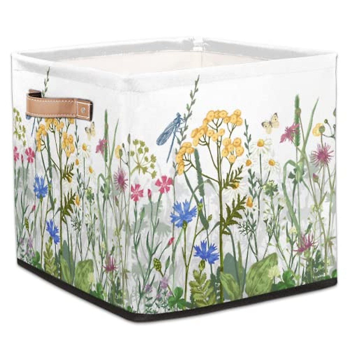 Storage Basket Dragonfly Spring Flower Butterfly Plant Collapsible Storage Bin with Handles Large Canvas Storage Cubes Toy Basket for Shelves Closet Nursery Cabinet Living Room Organizer 13x13x13"