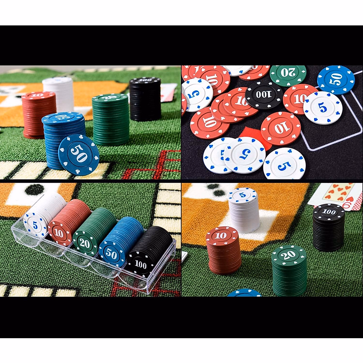 Lynkaye 100 Pcs Poker Chips with Storage Box, Plastic Poker Card Chips with Denomination Printed Number for Texas Home Nights, Learning Math Counting, Bingo, Family Game Token