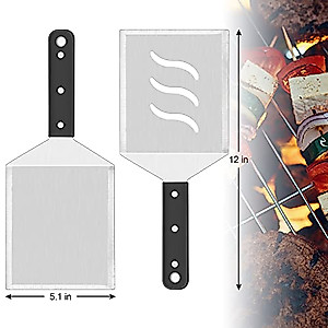 Joyfair Metal Burger Spatulas Set of 2, Stainless Steel Hamburger Turner for Griddle Flat Top Barbecue, Large Wide Thick Spatula with Hook, Great for Grilling Flipping Cooking Kitchen Restaurant