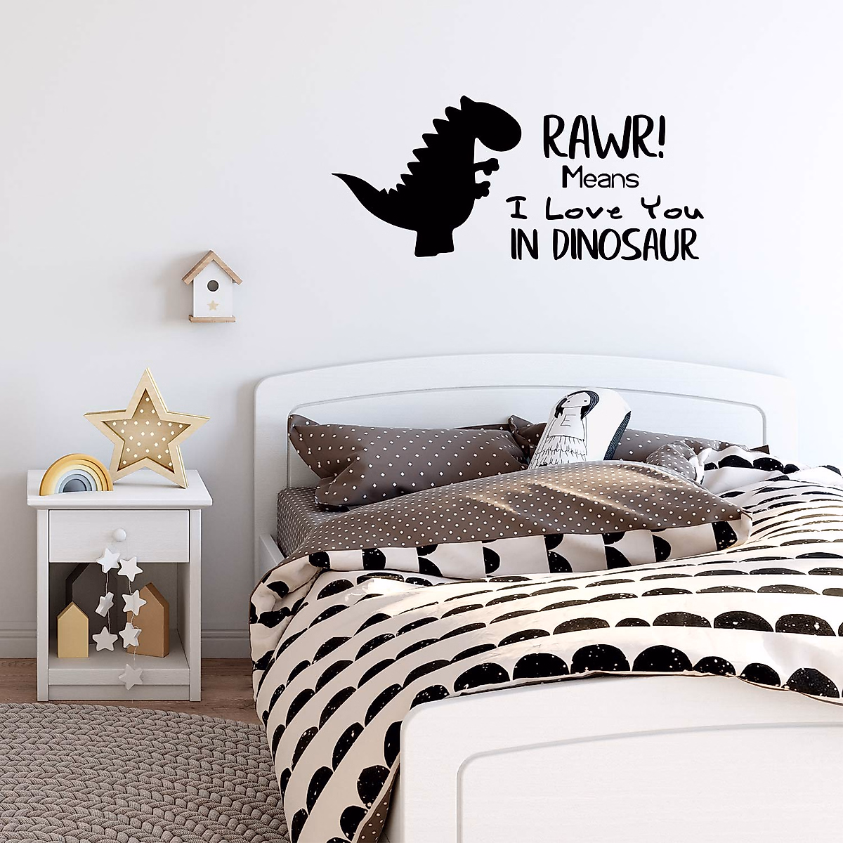 Vinyl Wall Art Decal - Rawr Means I Love You in Dinosaur - 16" x 36" - Cute Boys Little Girls Kids Adhesive Peel Off Sticker - Cute Nursery Bedroom Playroom Home Apartment Classroom Decor Stickers