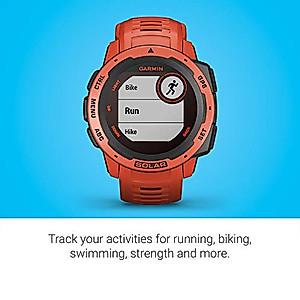 Garmin Instinct Solar, Rugged Outdoor Smartwatch with Solar Charging Capabilities, Built-in Sports Apps and Health Monitoring, Flame Red
