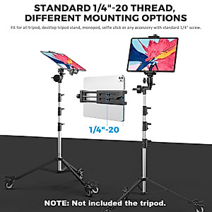 KDD iPad Tripod Mount Adapter with Ball Head, Fully Metal iPad Holder for Tripod, Phone Tablet Mount Stand Compatible with iPad Pro 12.9, iPad Air 2 3 4, iPad Mini, Galaxy Tab, iPhone (4-15”)