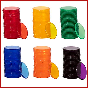 edxeducation Transparent Counters - Set of 500 - Bulk Colored Counters for Kids Math - 6 Colors - 3/4 in - Counting, Sorting, Light Panels, Bingo