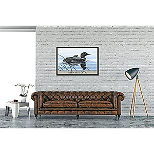 Minnesota Loon And Chick Professionally Framed Giclee Archival Canvas Wall Art for Home & Office from Watercolor by Artist Dave Bartholet 30" x 45"