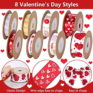 8 Rolls Hearts Ribbon Set, Valentine's Day Satin Ribbons, Printed Heart Ribbons for Gift Wrapping, Wedding Birthday Party Decorations, Crafts DIY Supplies(10mm/16mm/25mm in Width)