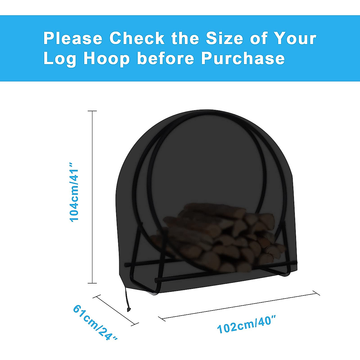 Coolrunner Firewood Log Hoop Cover, 40 Inch Round Fire Wood Rack Cover Outdoor Waterproof UV Resistant Log Rack Cover Heavy Duty Round Log Holder cover Fit for 30" 32" 36” 40 ” Hoop Rack