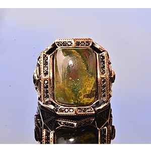 Genuine Bloodstone Gemstone Ring, 11.15 Carat, Sterling Silver Ring, Unique Custom Ring