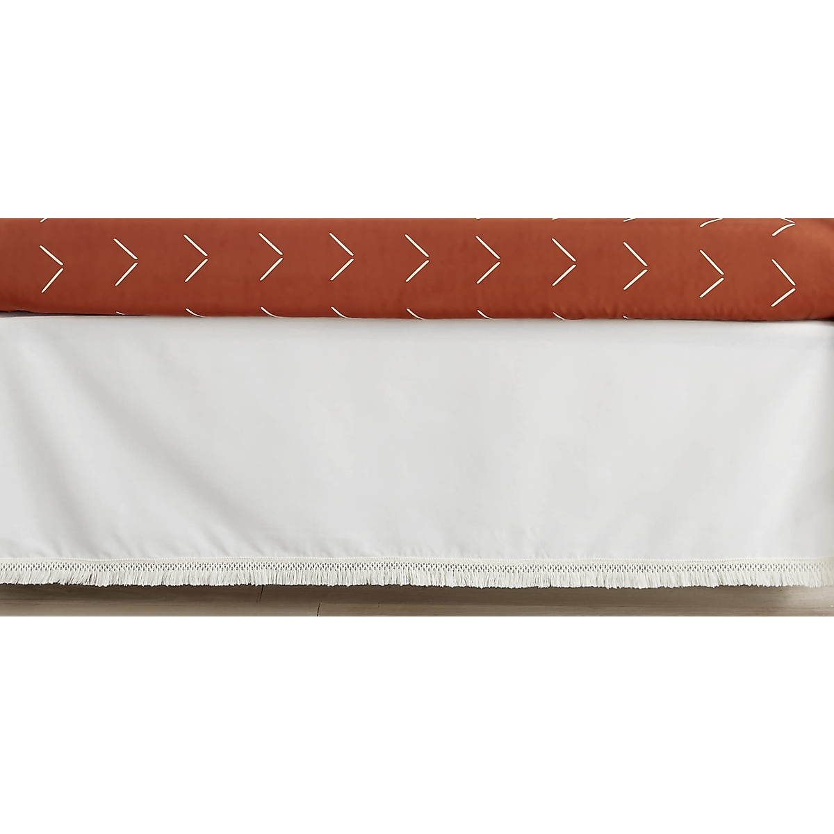 Sweet Jojo Designs Boho Fringe Boy Girl Baby Crib Bed Skirt Nursery Dust Ruffle - Ivory Off White Beige Tassel Modern Bohemian Farmhouse Southwest Shabby Chic Designer Bohemian Diamond Tuft Collection