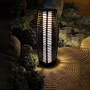 Grand patio Outdoor Solar-Powered Floor Lamp Weather-Resistant Wicker Woven Lights for Deck, Garden, Lawn, Driveway, Pool, Porch - Medium Crossover