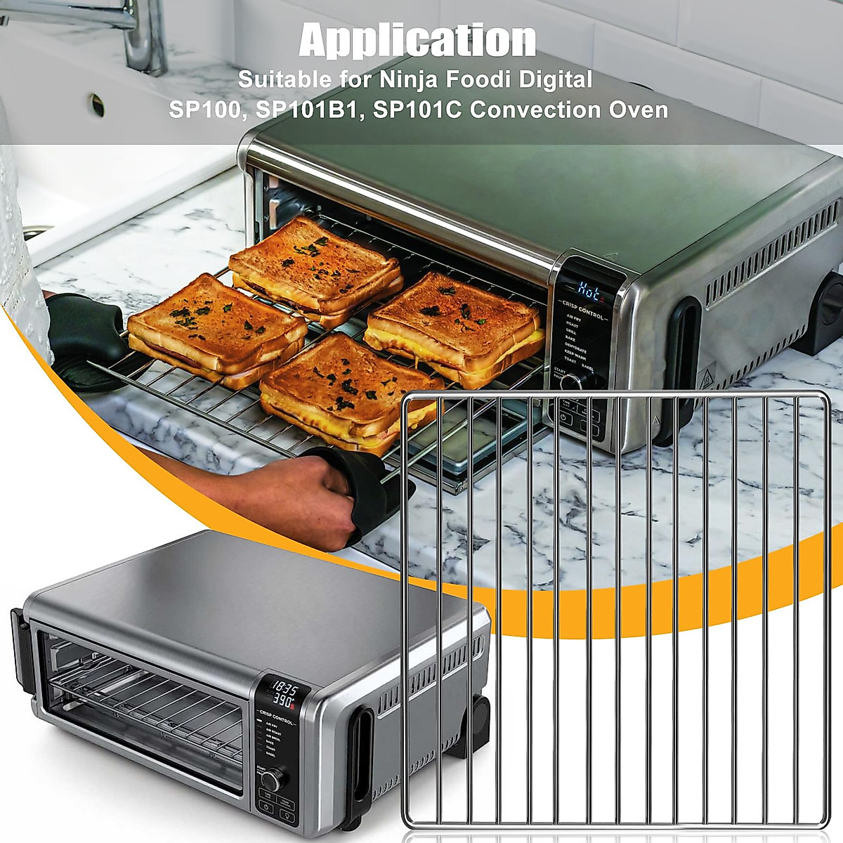 Air Fryer Rack for Ninja Foodi 10 in 1 SP100 SP101 Digital Air Fryer Countertop Oven, 13.4''*13.4'' Stainless Steel Air Fryer Accessories Roasting Steamer Grill Racks Baking Tray，Dishwasher safe