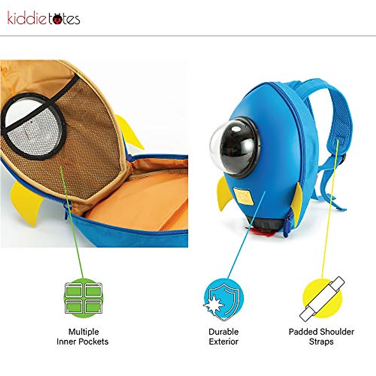 KIDDIETOTES Rocket Backpack for Toddlers, and Children - Perfect for Daycare, Preschool, Kindergarten, and Elementary School