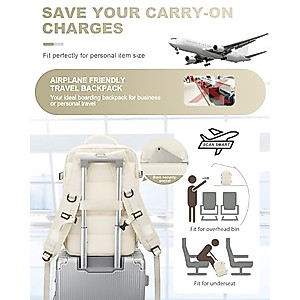 livbote Travel Backpack for Women, Large Carry on Backpack Flight Approved with Shoe Compartment & USB Charging Port, Waterproof Casual Daypack Work Business Backpacks Mochila de viaje, Beige