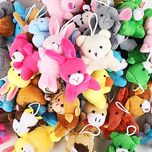 Fovths 48 Pieces Mini Plush Animals Toys Set Lovely Small Stuffed Animal Keychain Decor for Easter Hunts, Party Favors, Carnival Prizes, Egg Hunt Supplies, Goodie Bag Fillers