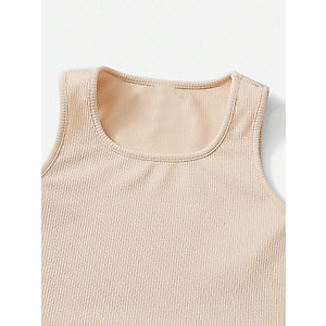 Verdusa Girl's 2 Piece Tracksuit Sets Workout Crop Tank Top and Short Sets Beige 11-12Y