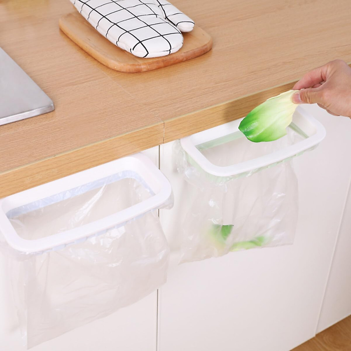 Cabilock Rack Cabinet Plastic Bag Holder Bag Rack Plastic Trash Garbage Kitchen Cabinet Storage Shelf Door Hanging White Bag Holder Bags Over Garbage Bag Storage Over