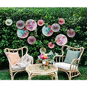 RIFLE PAPER CO. Fans | Set of 6 Durable Decorative Paper Fans, Different Sizes, Includes Adhesive Strips, Paperclips, and String, Displays as Backdrop, Garden Party