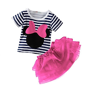 Mud Kingdom Cute Toddler Girl Outfits 4T Red Summer Stripe