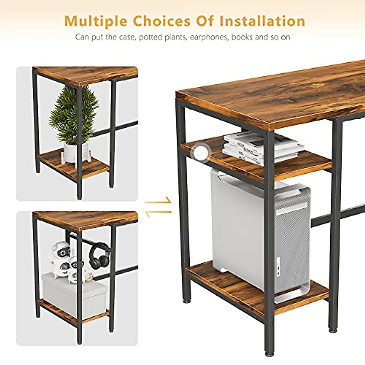 Cubiker L-Shaped Desk with Hutch, 60" Corner Computer Desk, Home Office Gaming Table with Storage Shelves, Space-Saving, Dark Rustic