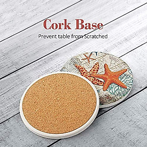 Teivio Absorbing Stone Sea Ocean Life Coasters for Drinks, Cork Base with Holder,Coastal Decor Beach Theme Tropical,for Housewarming Apartment Kitchen Bar Decor, For Wooden Table Coffee table,Set of 8