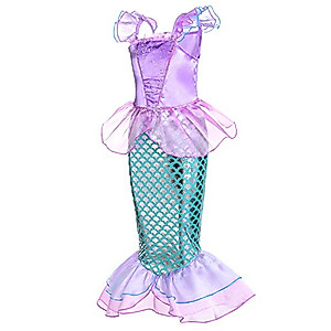 Joy Join Little Girls Princess Mermaid Costume for Girls Dress Up Party with Wig,Crown, Mace 6-7 Years