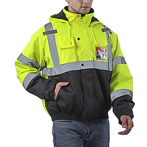Reflective Hi Vis Winter Jacket, Safety Yellow Jackets for Men, High Visibility Work Construction Jackets