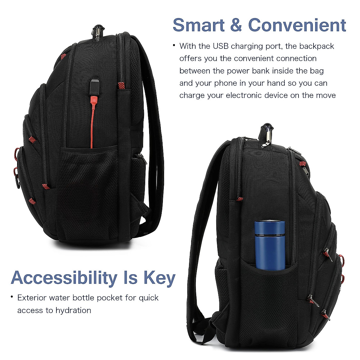 18.4 Extra Large Travel Laptop Backpack for Men, TSA Approved College High School Backpack with Suspended Load Technology-55L Expandable Gaming Laptop Backpack-Reduce Impact Force to 30%, Black.