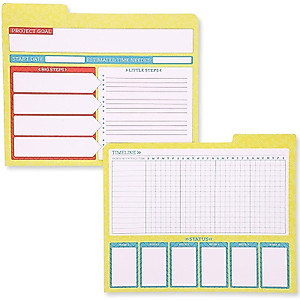 Paper Junkie Set of 12 Project File Folders with Notes Section, 1/3 Cut Tab Office Supplies in 6 Colors (Letter Size)