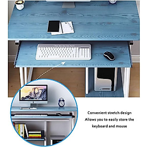 ZUMAHA Home Office Computer Desk with Pullout Keyboard Tray Monitor Stand PC Study Desk Lower Shelf Modern Gaming Desk