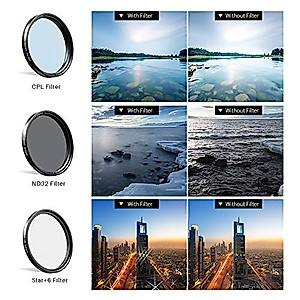 Apexel 52mm Filter Lens Kit (Graduated Filter Lens-Red Orange Yellow Blue, CPL, ND32, Star Lens-6 Point) for Smartphone Camera Canon Nikon Sony Olympus